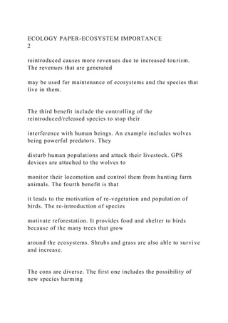 Running head ECOLOGY PAPER-ECOSYSTEM IMPORTANCE .docx