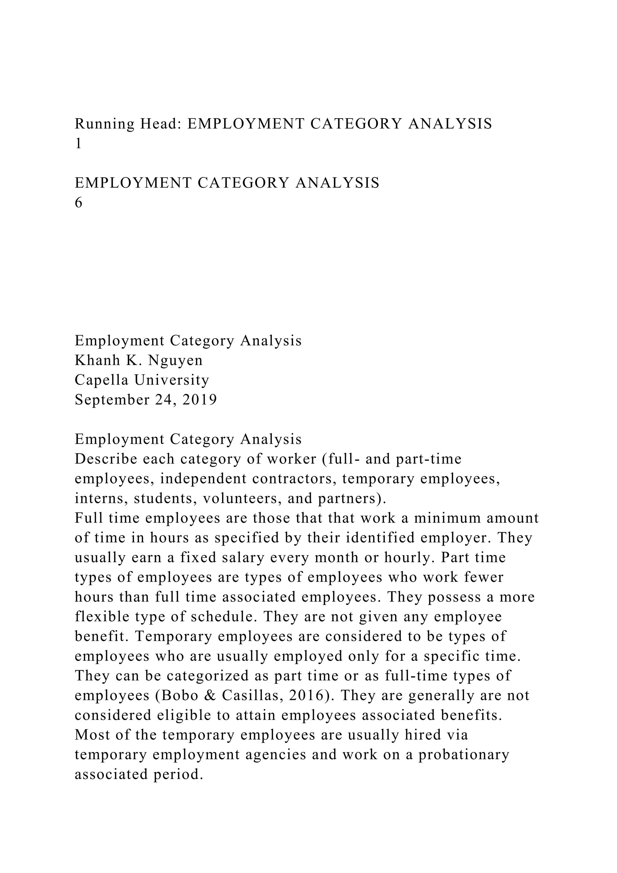 Running Head EMPLOYMENT CATEGORY ANALYSIS .docx