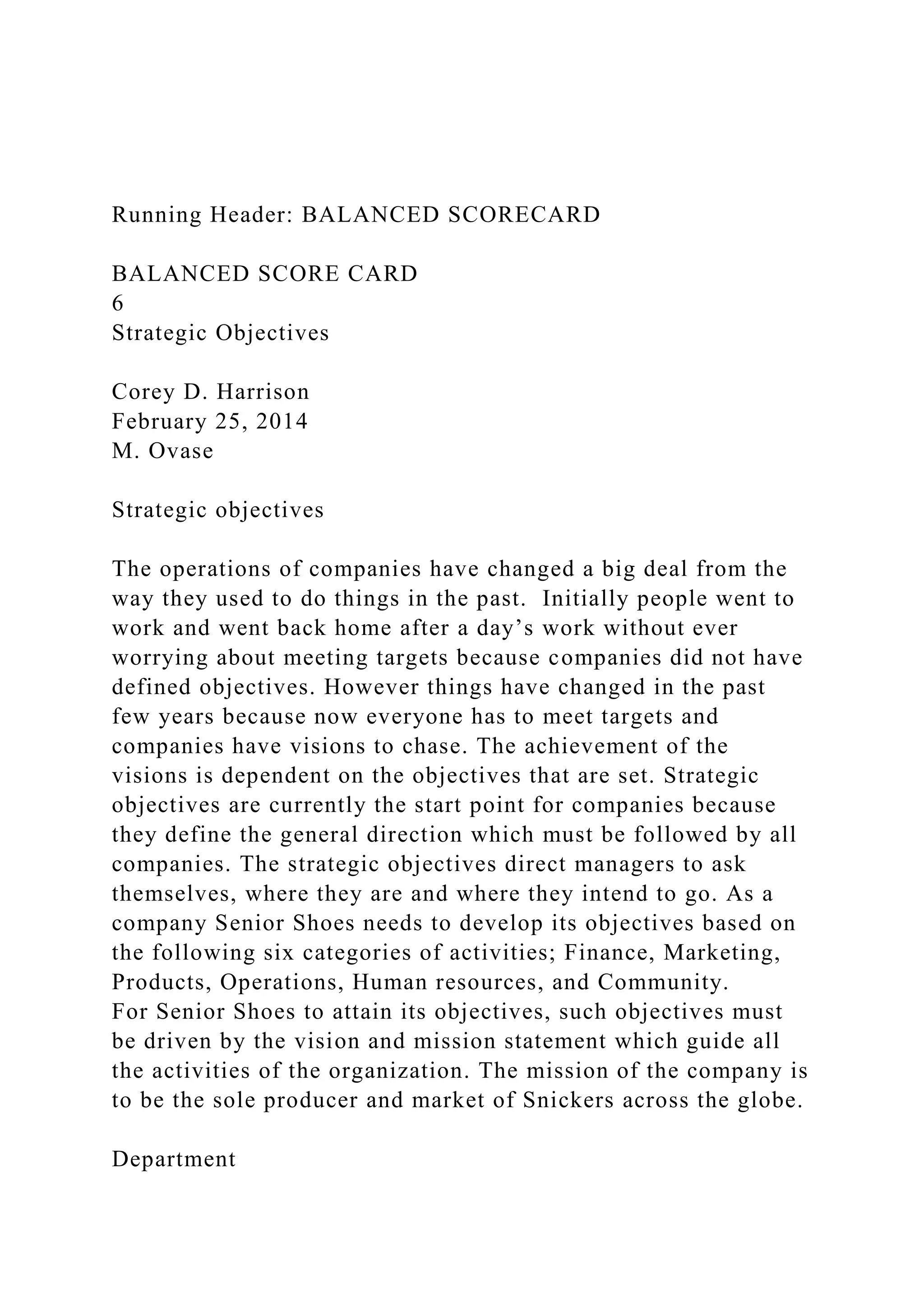 Running Header BALANCED SCORECARD BALANCED SCORE CARD .docx