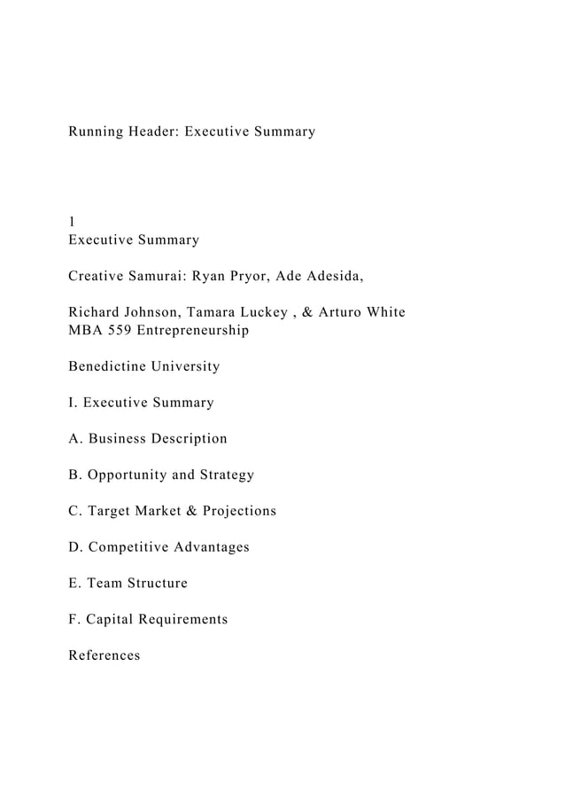 Running Header Executive Summary .docx | Business Administration | Business