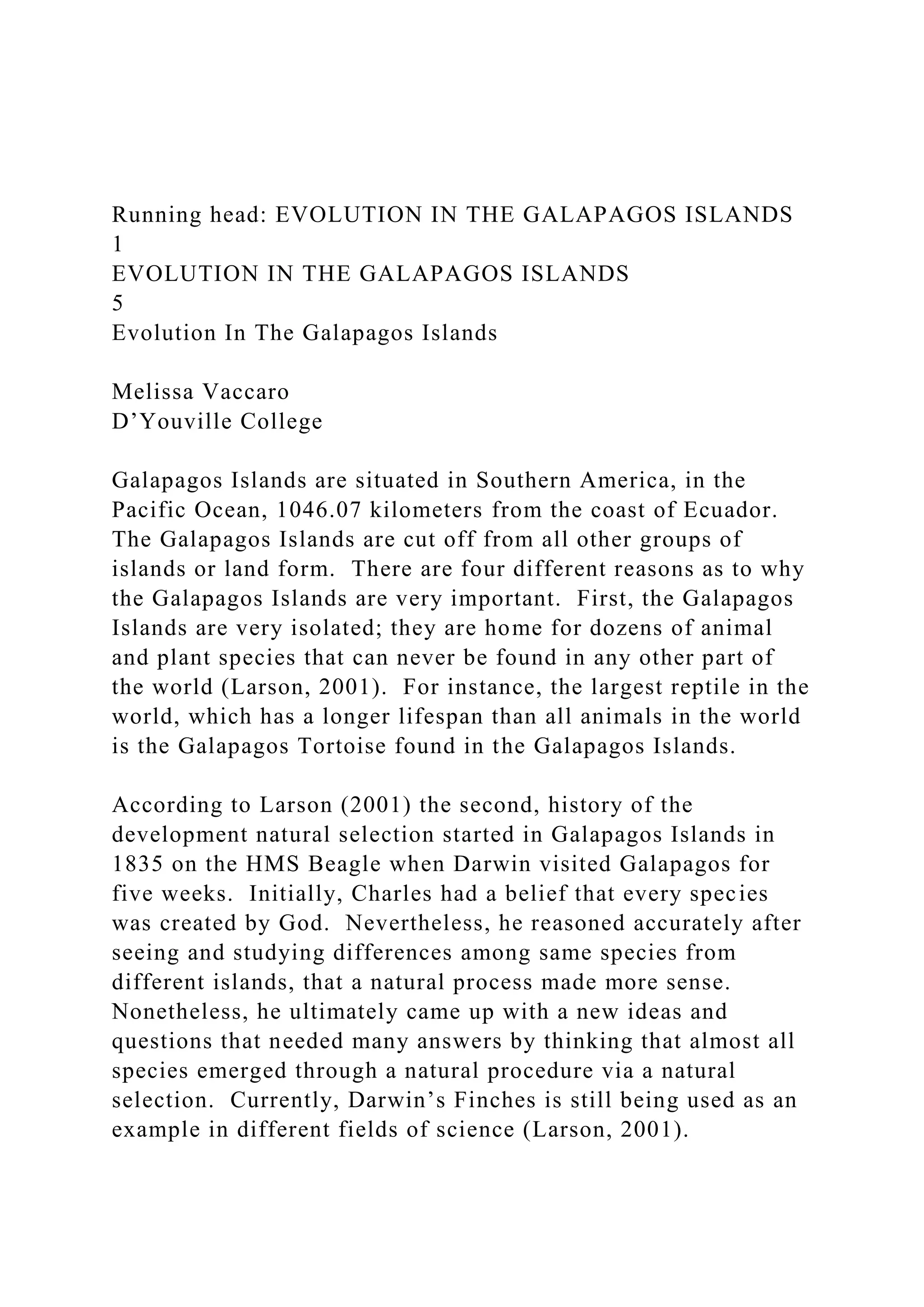 Running head EVOLUTION IN THE GALAPAGOS ISLANDS1EVOLUTION I.docx