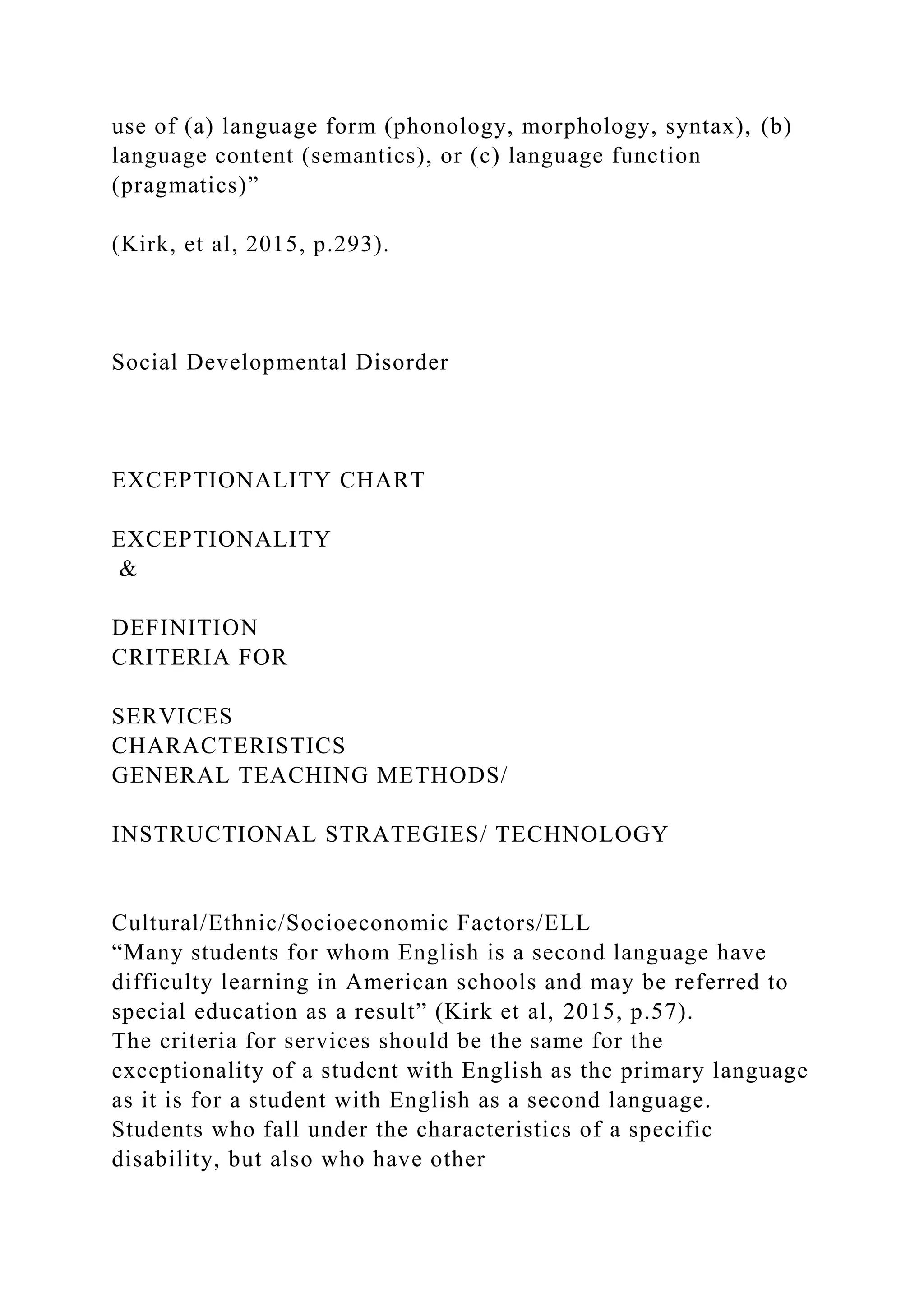 Running Head EXCEPTIONALITY CHART1EXCEPTIONAL.docx