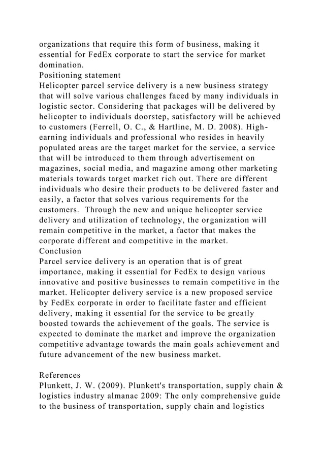 Running head FedEx HELICOPTERS PARCEL DELIVERYFedEx HELICOPTERS.docx