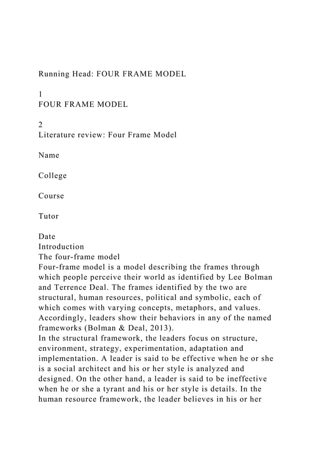 Running Head FOUR FRAME MODEL1FOUR FRAME MODEL2Lite.docx