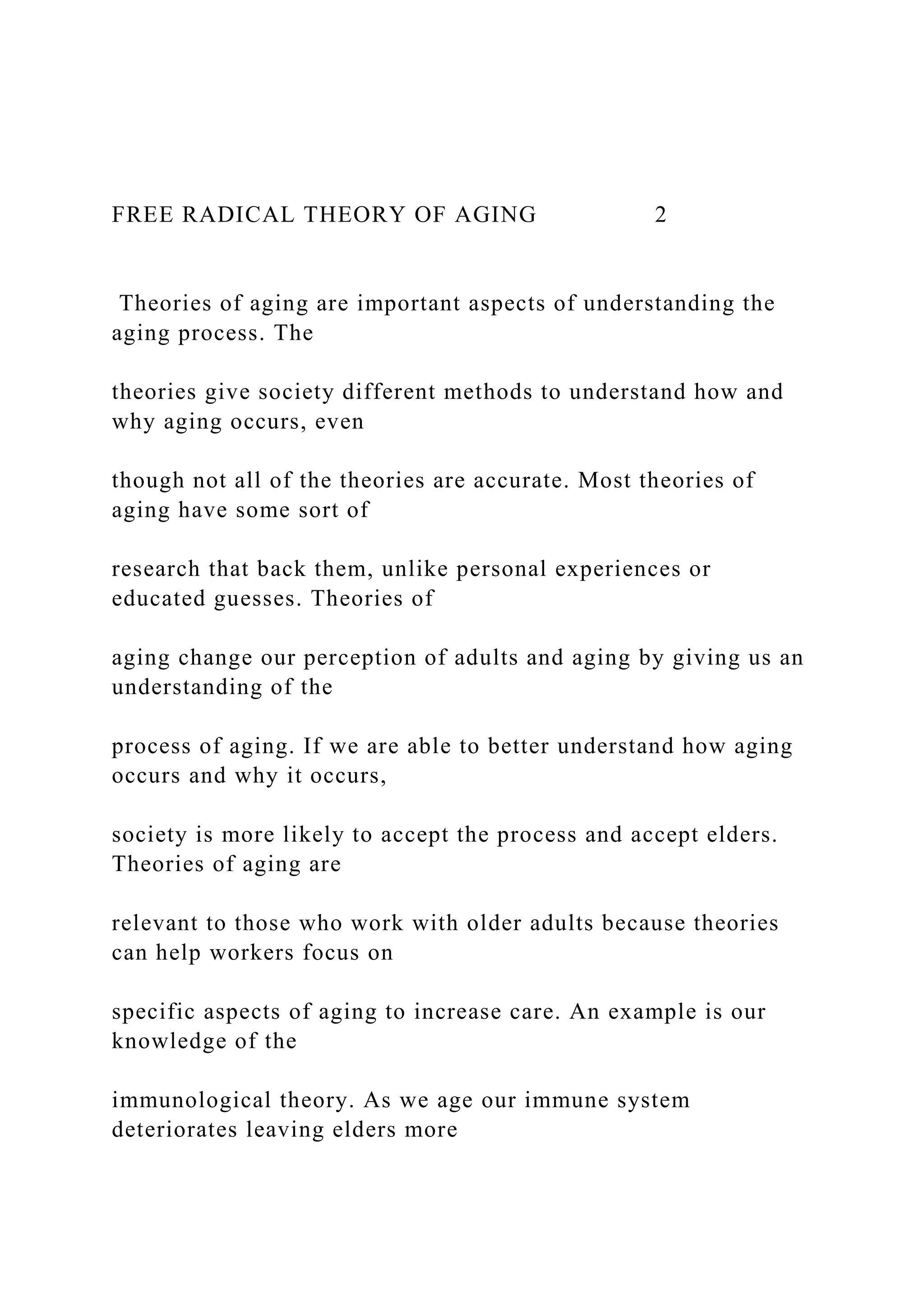 Running Head FREE RADICAL THEORY OF AGING 1 .docx