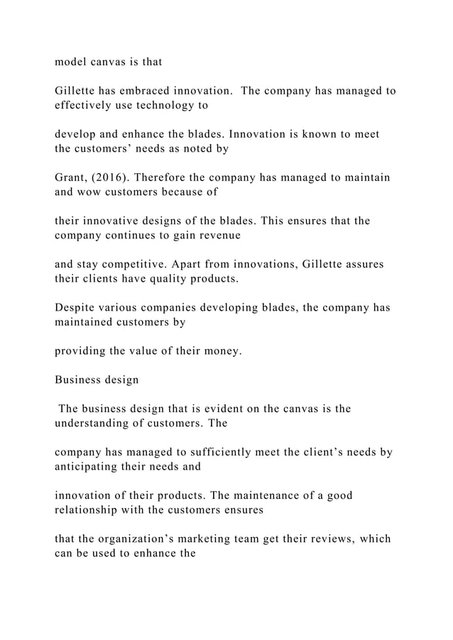 Running head GILLETTE BUSINESS MODEL CANVAS 1 .docx