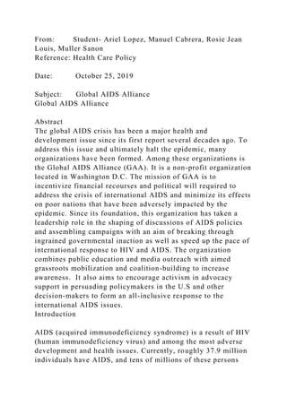 Running head GLOBAL AIDS ALLIANCE1GLOBAL AIDS A.docx