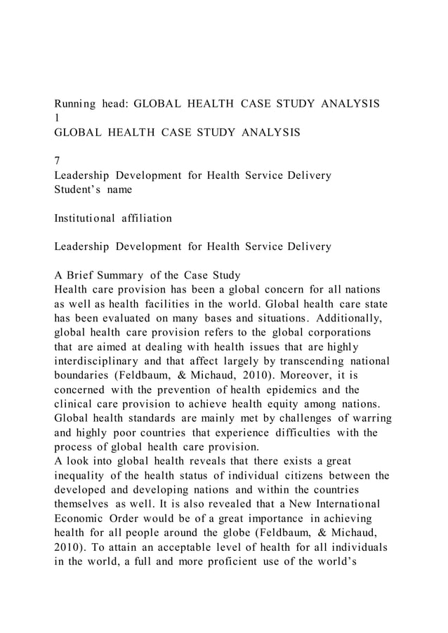 Running head global health case study analysis1 global healt | PDF