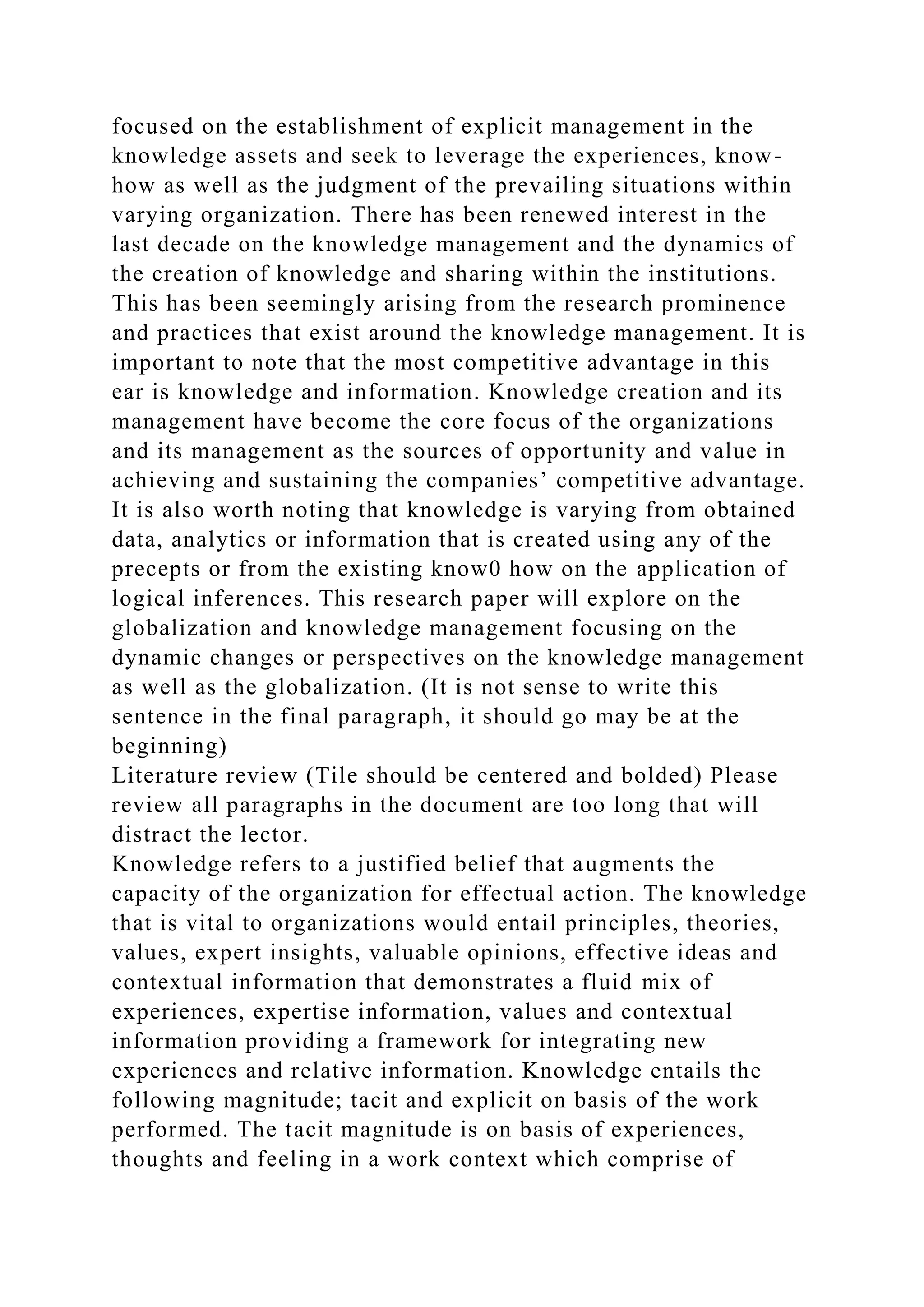 Running head GLOBALIZATION AND KNOWLEDGE MANAGEMENT .docx