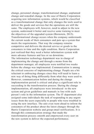 Running Head HARRIS CORPORATION CHANGE MANAGEMENT1HARRIS C.docx