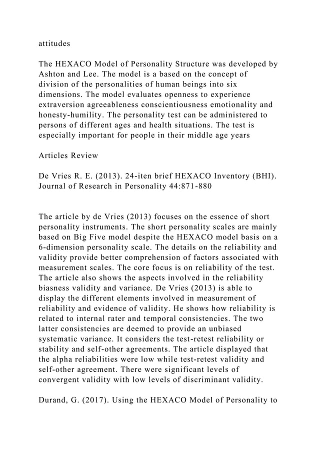 Running head HEXACO MODEL 1HEXACO .docx