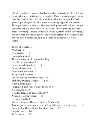 Running Head HOME SCHOOLING VERSUS TRADITIONAL SCHOOLING HO.docx