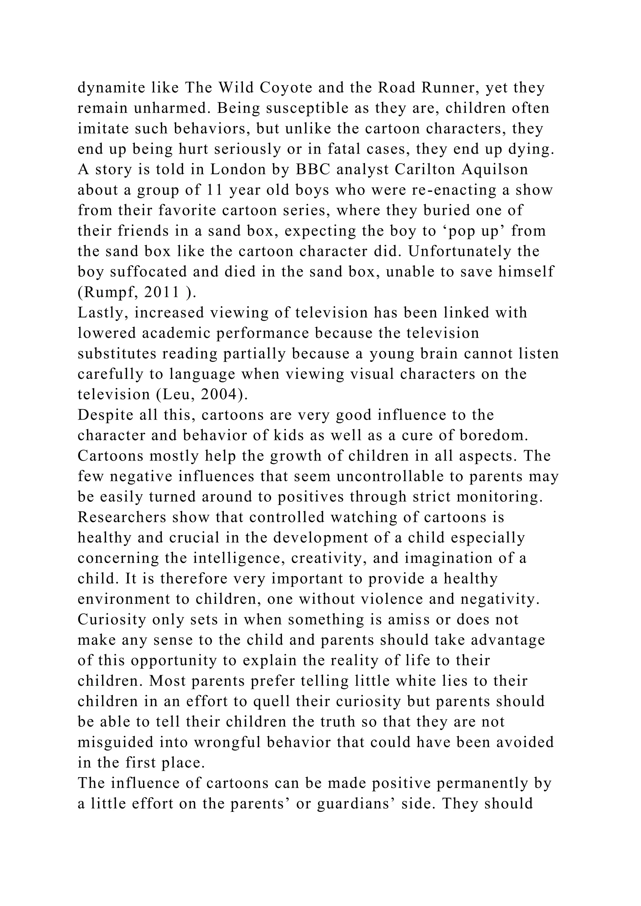 Running head HOW CARTOONS POSITIVELY INFLUENCE CHILDREN .docx