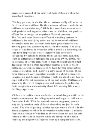 Running head HOW CARTOONS POSITIVELY INFLUENCE CHILDREN .docx
