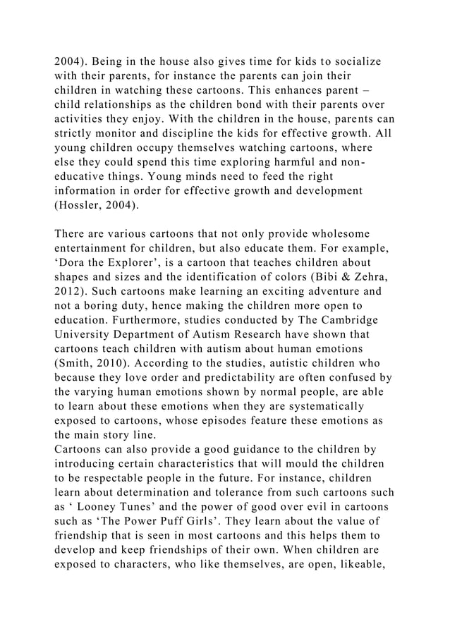 Running head HOW CARTOONS POSITIVELY INFLUENCE CHILDREN .docx