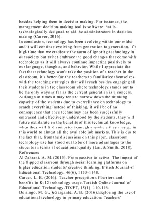 Running Head IMPACTS OF TECHNOLOGY IN THE QUALITY OF EDUCATION 1.docx