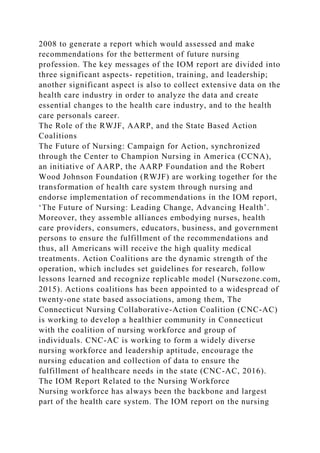 Running head IMPLEMENTATION OF THE IOM FUTURE OF NURSING REPORT .docx