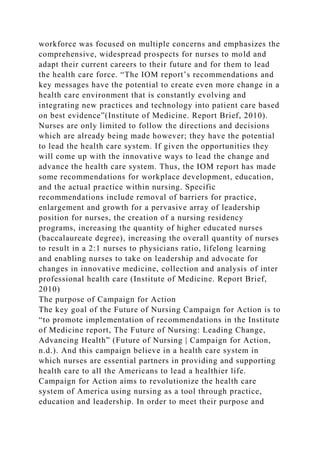 Running head IMPLEMENTATION OF THE IOM FUTURE OF NURSING REPORT .docx