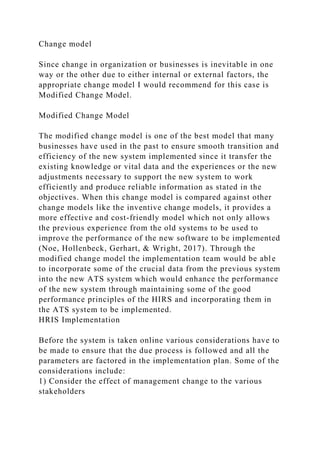 Running head Implementing the HRIS Using Modified Change Models.docx