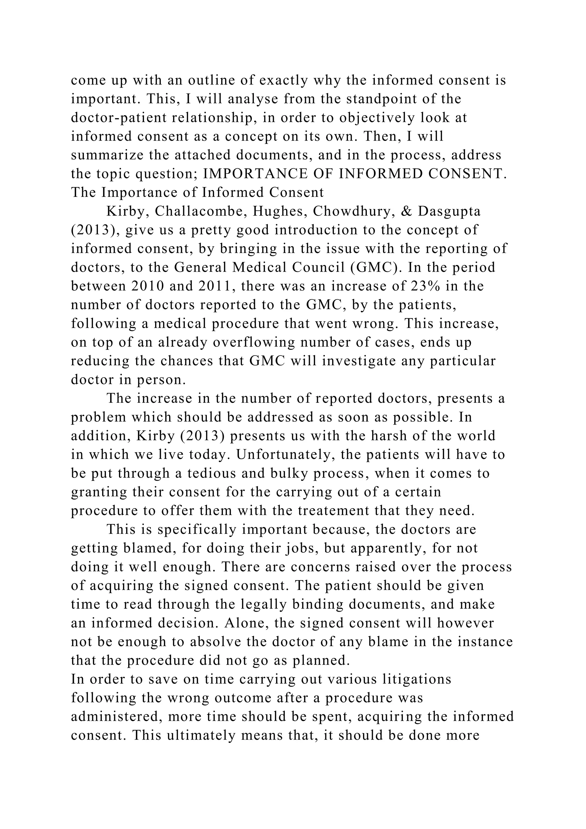 Running head IMPORTANCE OF INFORMED CONSENT .docx | First Aid | Injuries