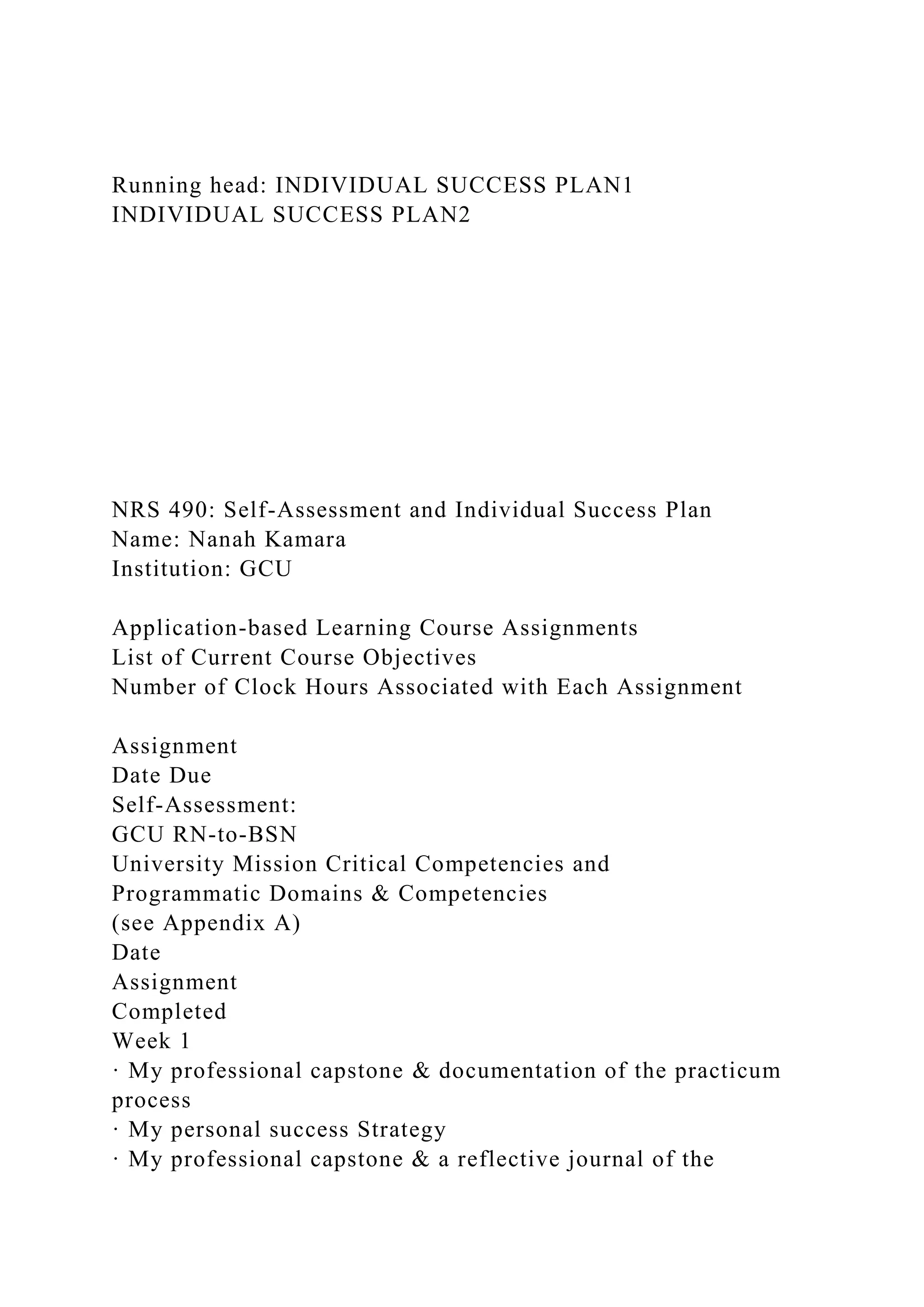 Running head INDIVIDUAL SUCCESS PLAN1INDIVIDUAL SUCCESS PLAN.docx