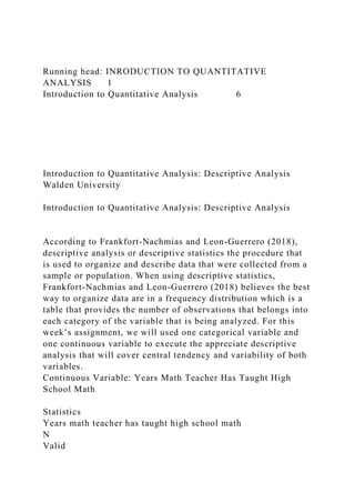Running head INRODUCTION TO QUANTITATIVE ANALYSIS1Introduction.docx