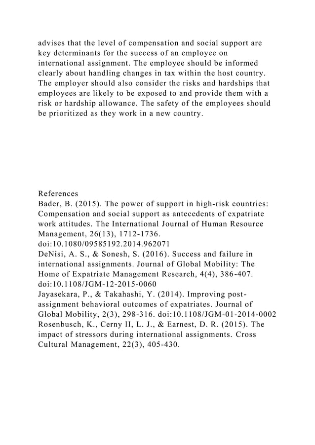 Running Head INTERNATIONAL JOB ASSIGNMENTS .docx