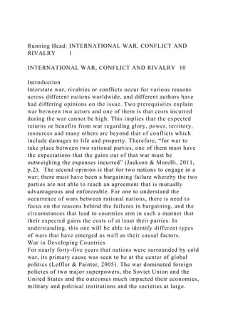 Running Head INTERNATIONAL WAR, CONFLICT AND RIVALRY1INTERNA.docx