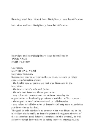 Running head Interview & Interdisciplinary Issue Identification.docx
