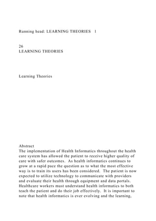 Running head LEARNING THEORIES 126LEARNING THEORIES.docx
