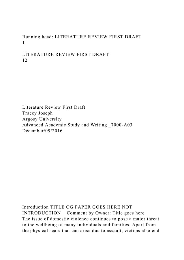 Running head LITERATURE REVIEW FIRST DRAFT .docx