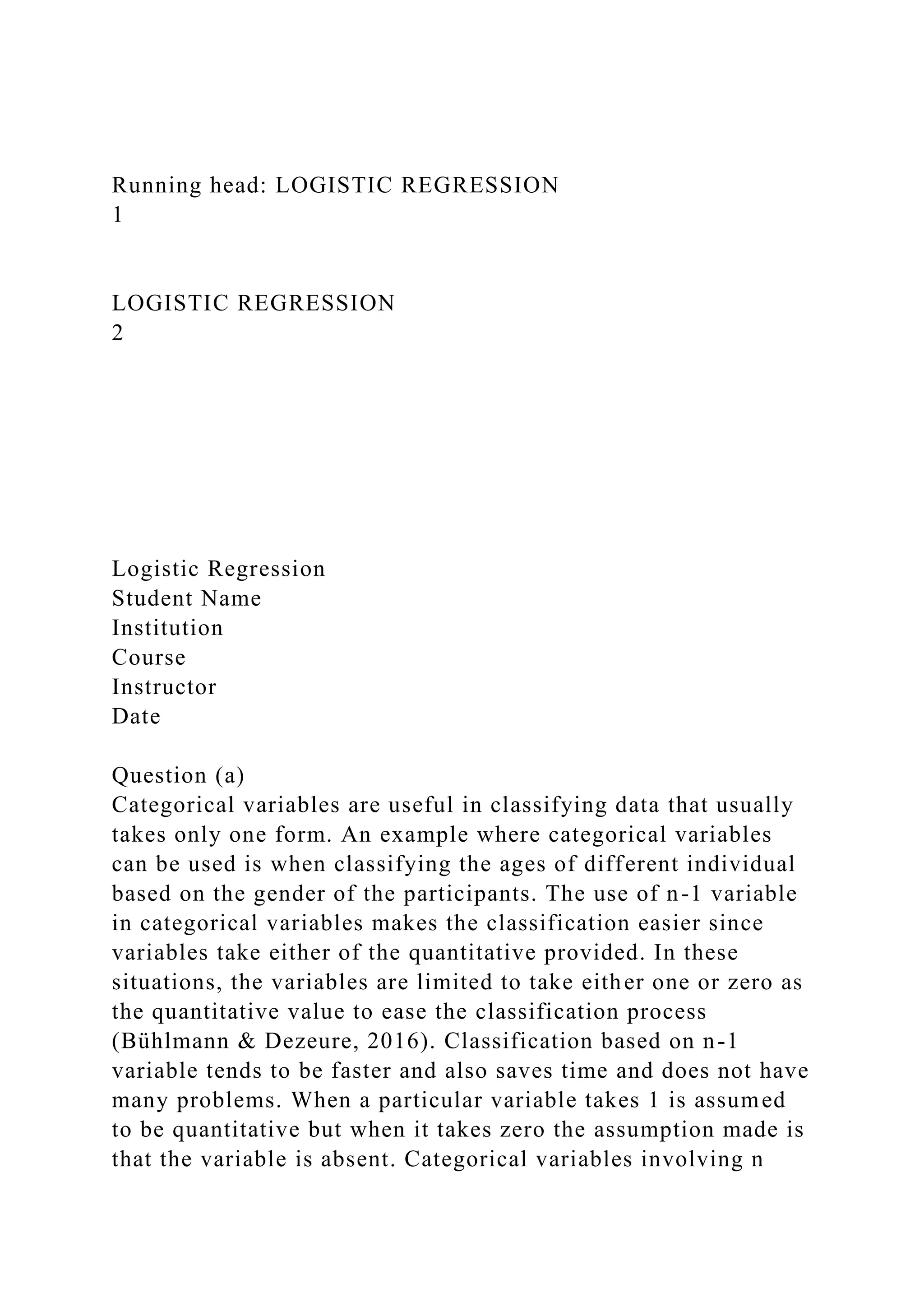 Running head LOGISTIC REGRESSION .docx