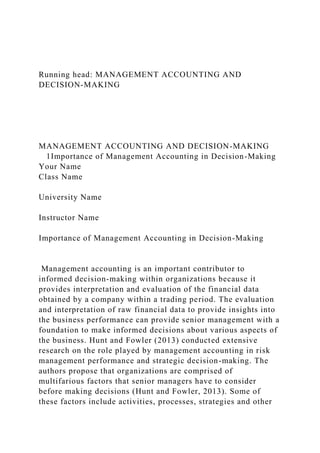 Running head MANAGEMENT ACCOUNTING AND DECISION-MAKING .docx | Business ...