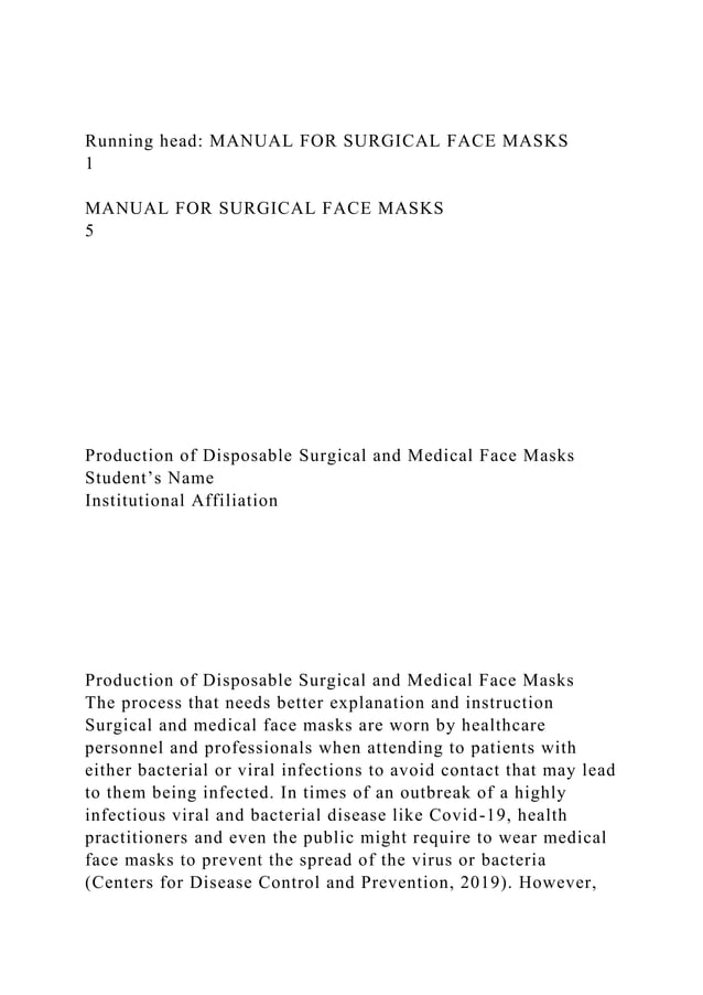 Running head MANUAL FOR SURGICAL FACE MASKS .docx