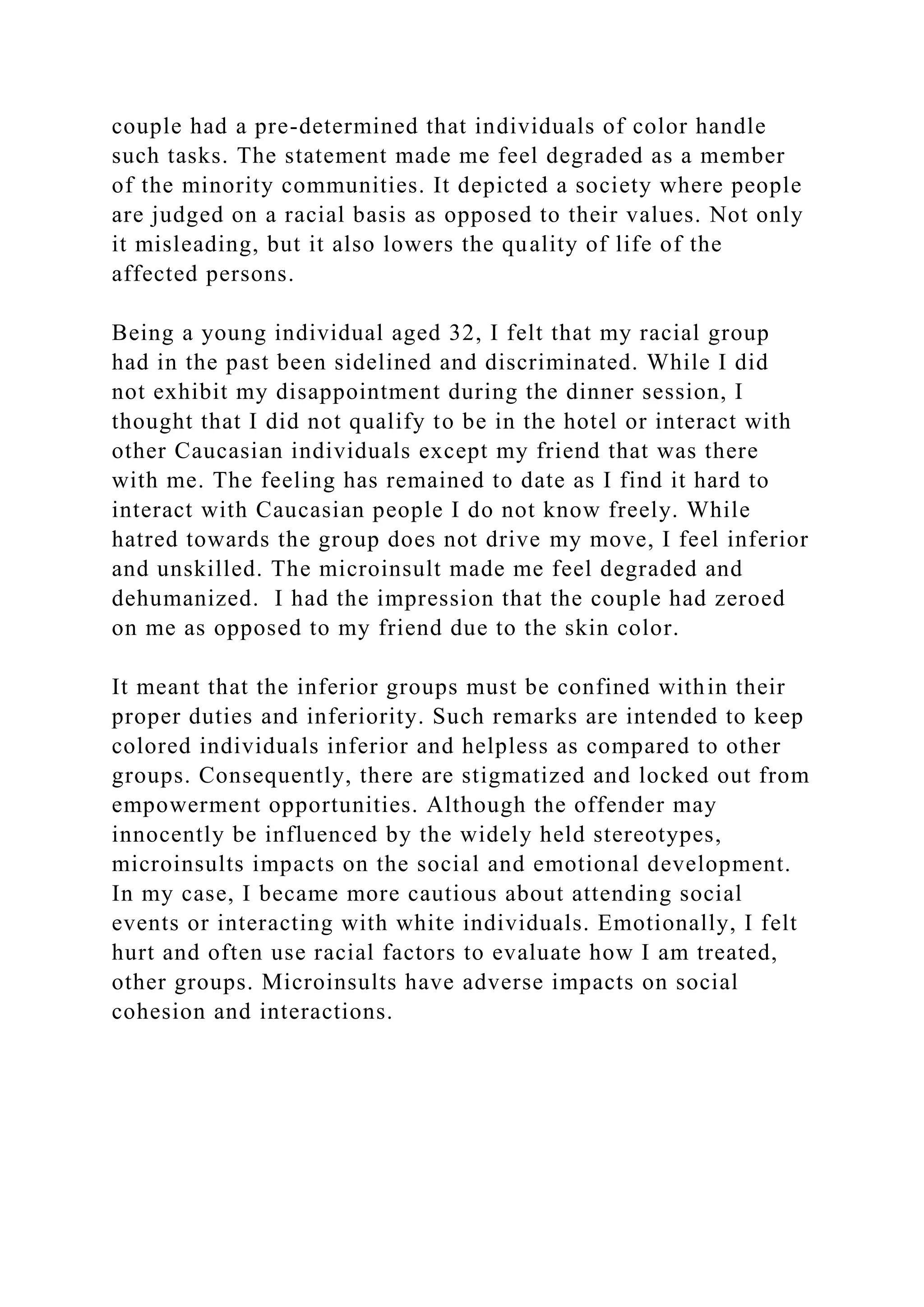 Running Head MICROAGGRESSION MICROINSULTS 1.docx