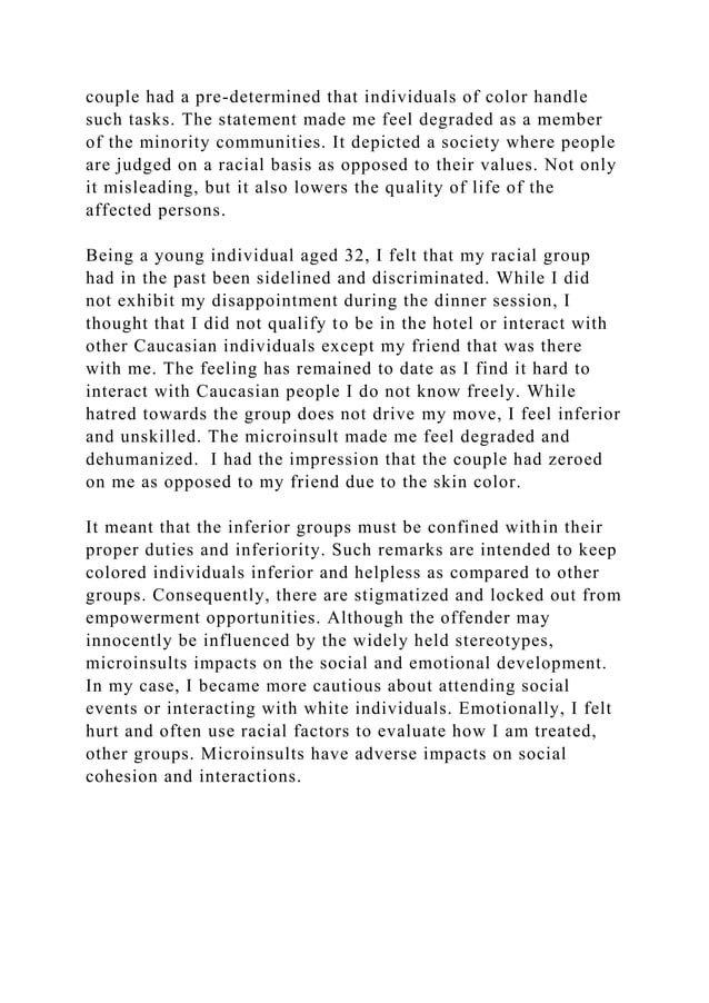 Running Head MICROAGGRESSION MICROINSULTS 1.docx