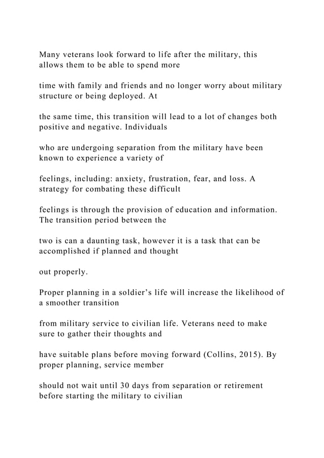 Running head MILITARY TO CIVILIAN LIFE 1 How to transit.docx