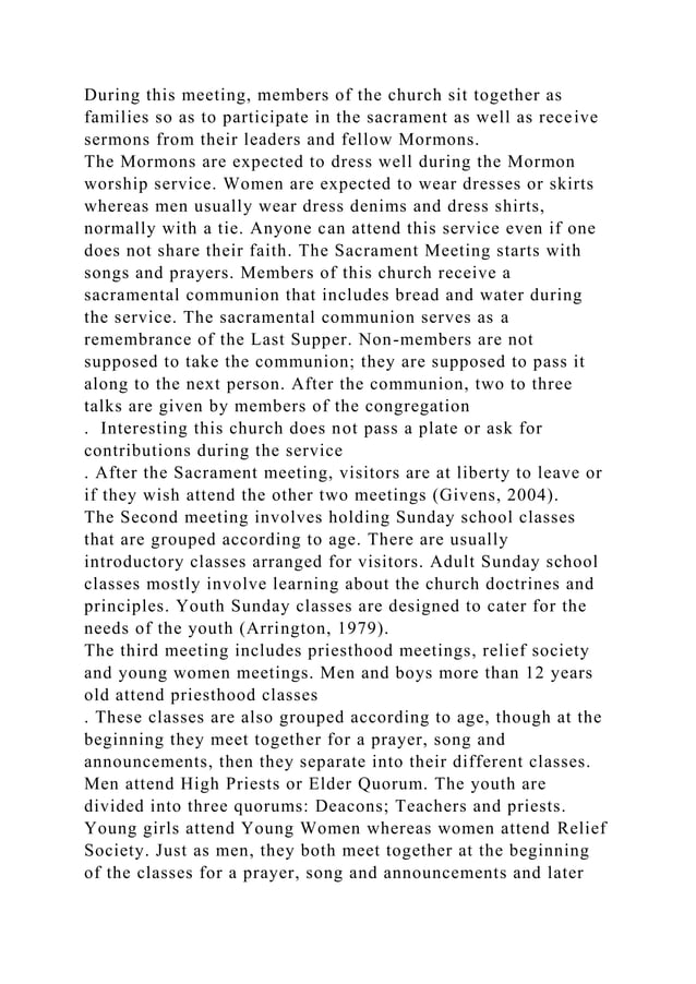 RUNNING HEAD Mormon Church Service1Mormon Church Service.docx