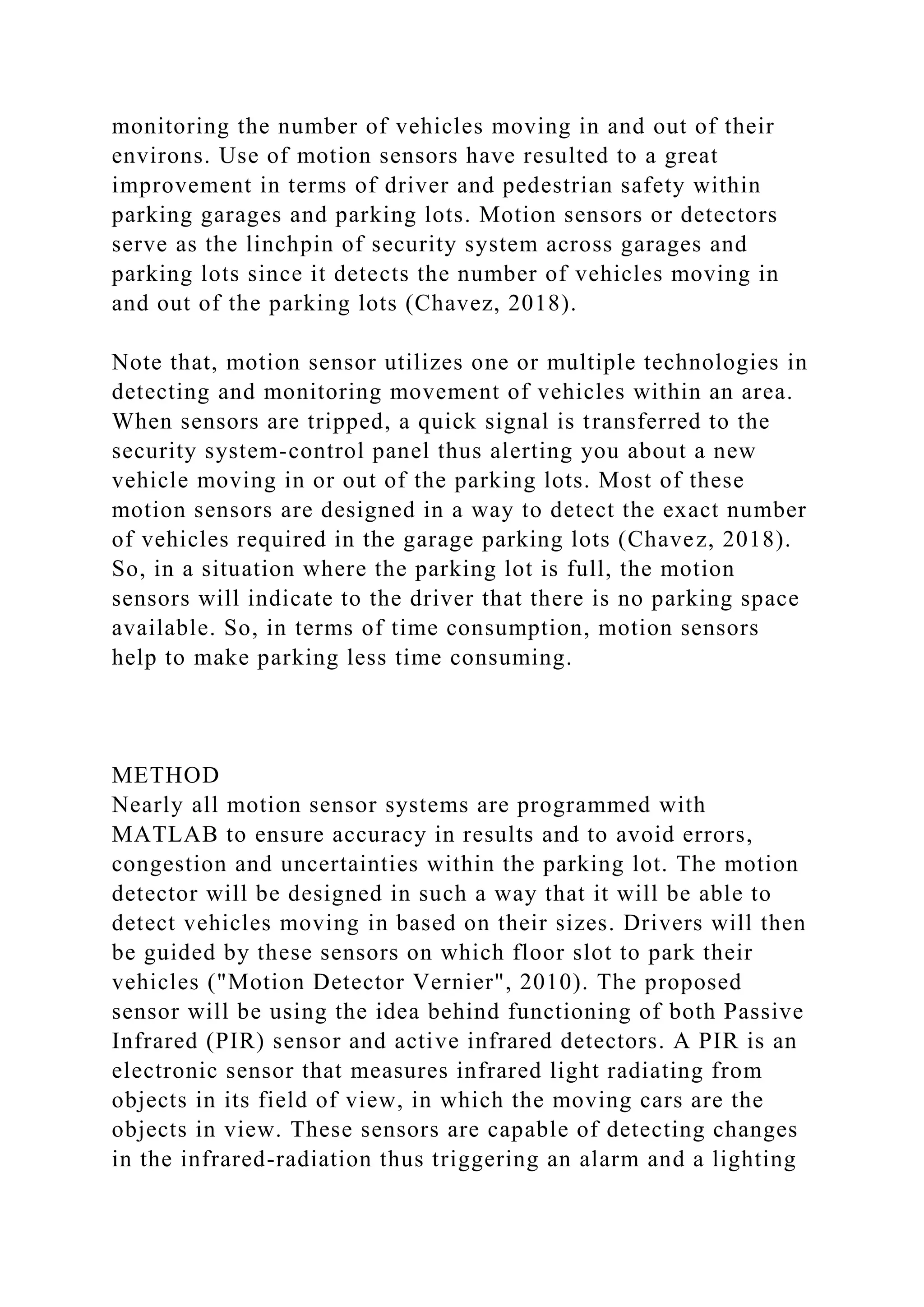Running head MOTION SENSOR SYSTEM IN PARKING LOTS AND GARAGES .docx