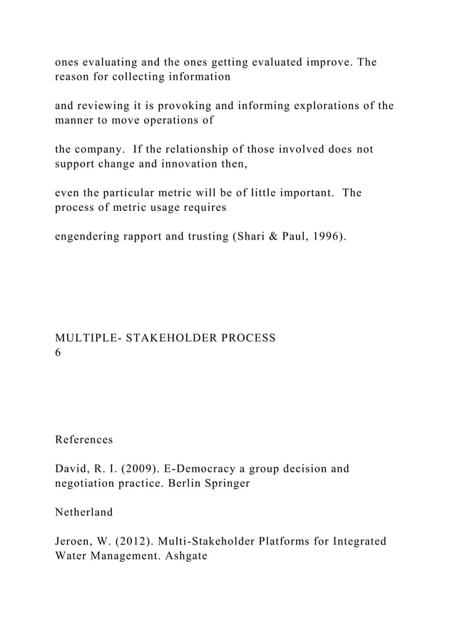 Running head MULTIPLE- STAKEHOLDER PROCESS To Shelf part.docx