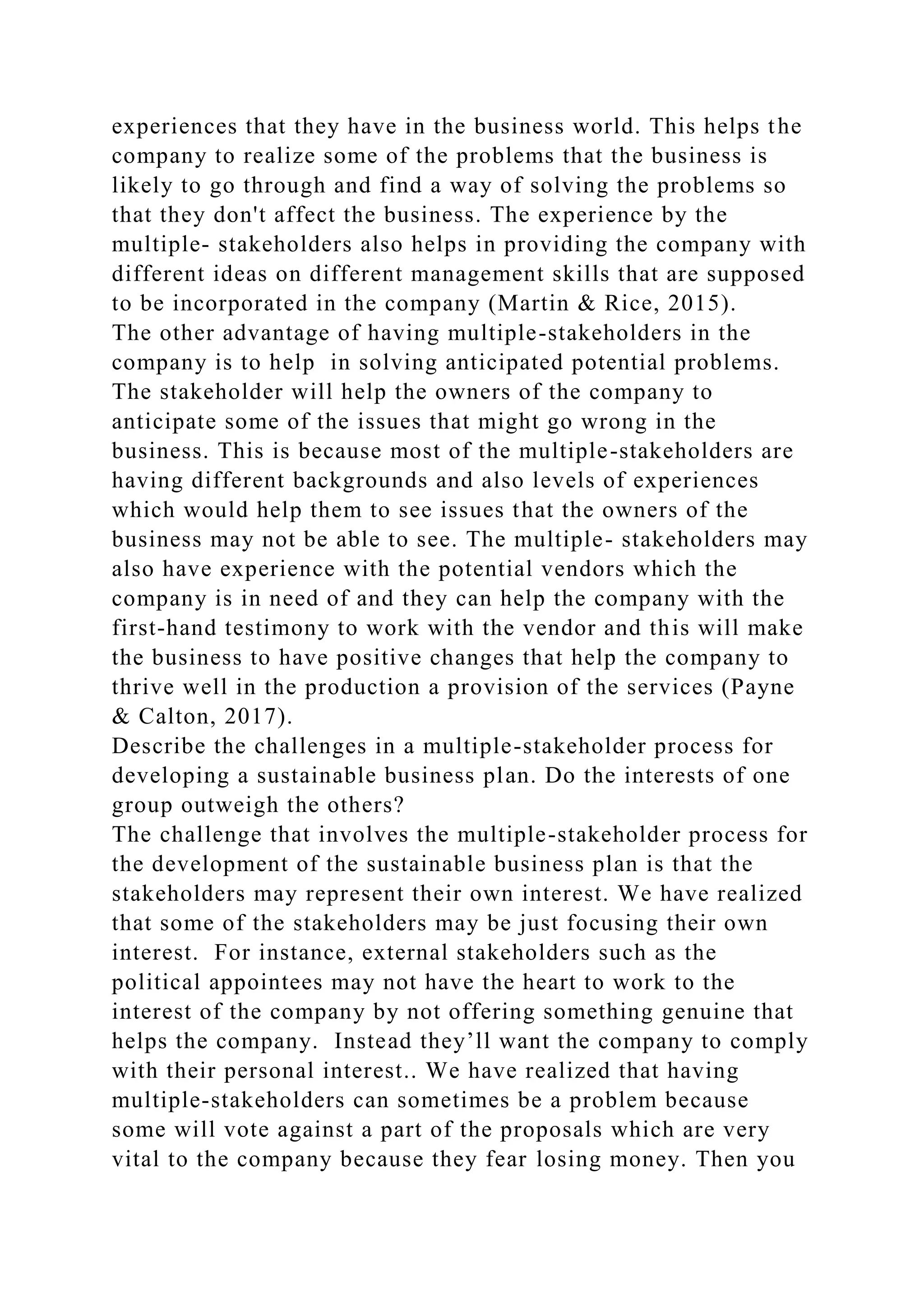 RUNNING HEAD MULTIPLE STAKEHOLDER PROCESSRUNNING HEAD MULT.docx