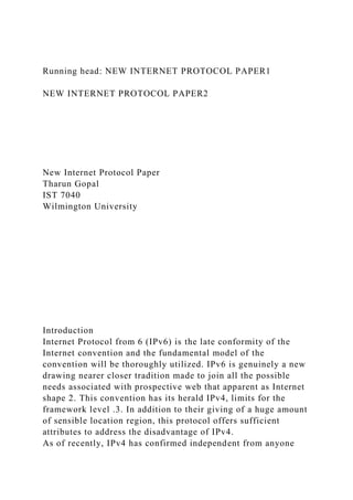 Running head NEW INTERNET PROTOCOL PAPER1NEW INTERNET PROTOC.docx
