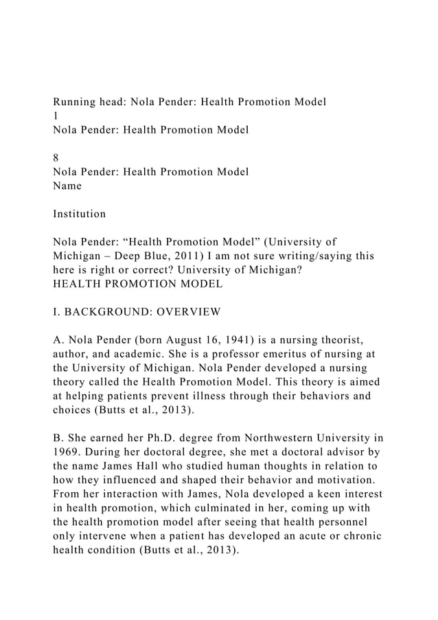 Running head Nola Pender Health Promotion Model 1Nola Pend.docx