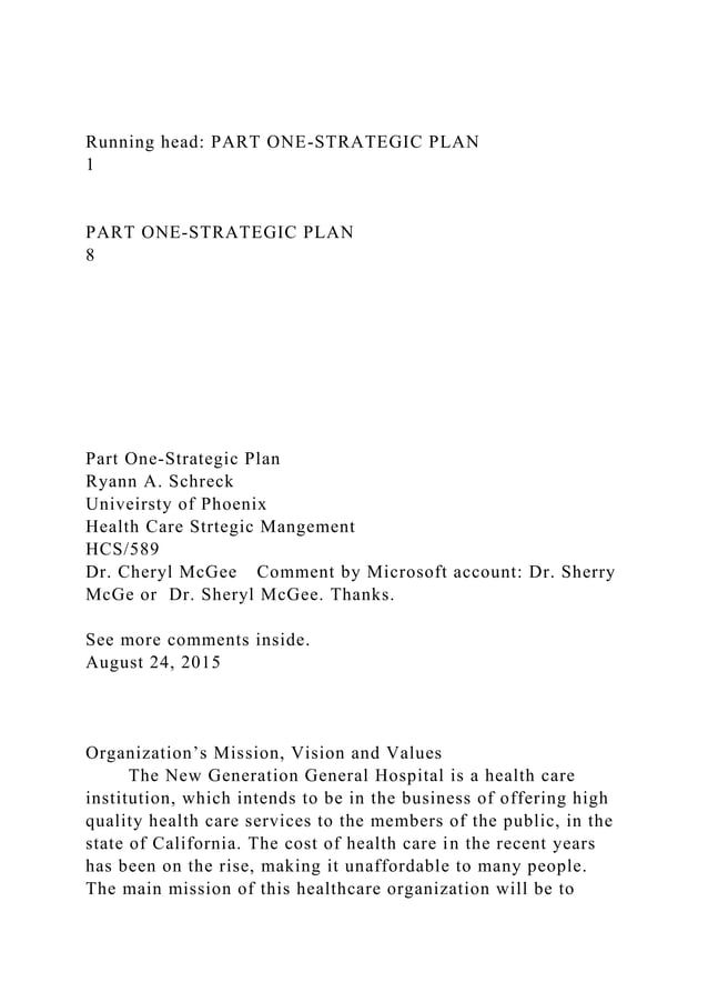 Running head PART ONE-STRATEGIC PLAN .docx