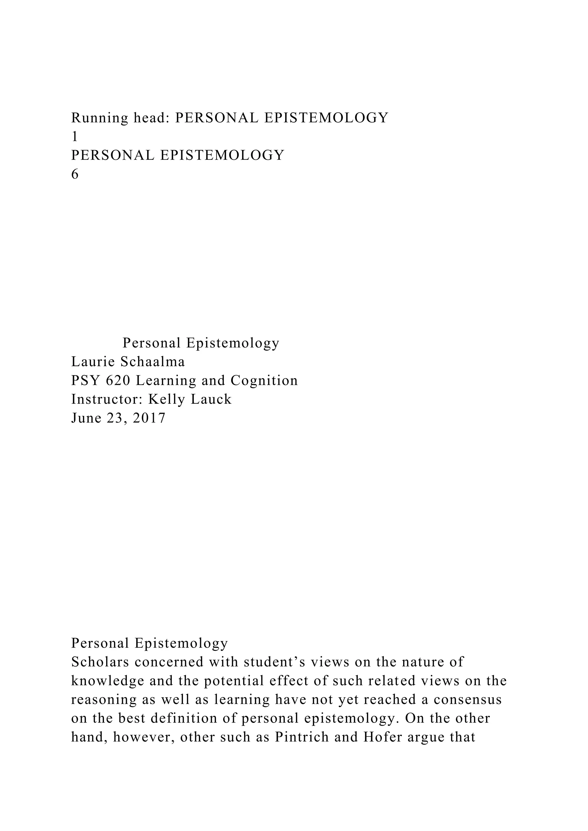 Running head PERSONAL EPISTEMOLOGY .docx
