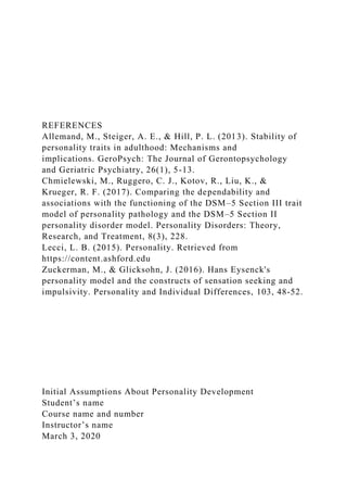 Running head PERSONALITY DEVELOPMENTPERSONALITY DEVELOPMENT.docx
