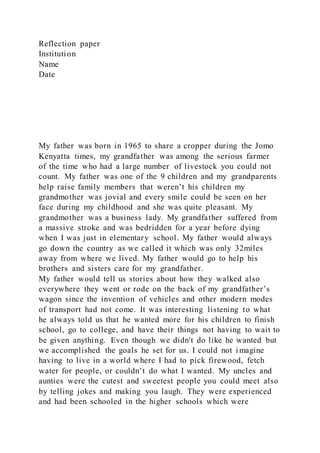 Running head personal reflection paper | DOCX