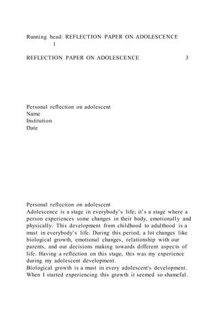 Running head personal reflection paper | DOCX