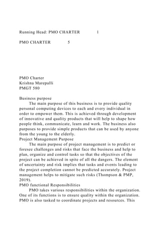 Running Head PMO CHARTER1PMO CHARTER 5PMO C.docx