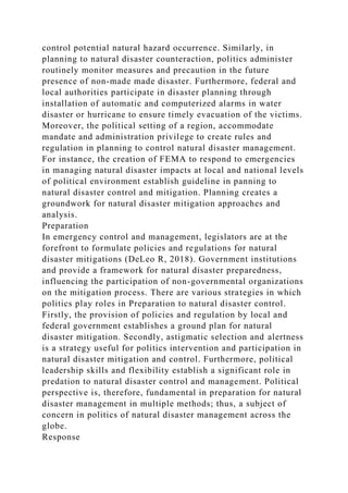Running head POLITICAL ROLES IN NATURAL DISASTER MANAGEMENT 2.docx ...